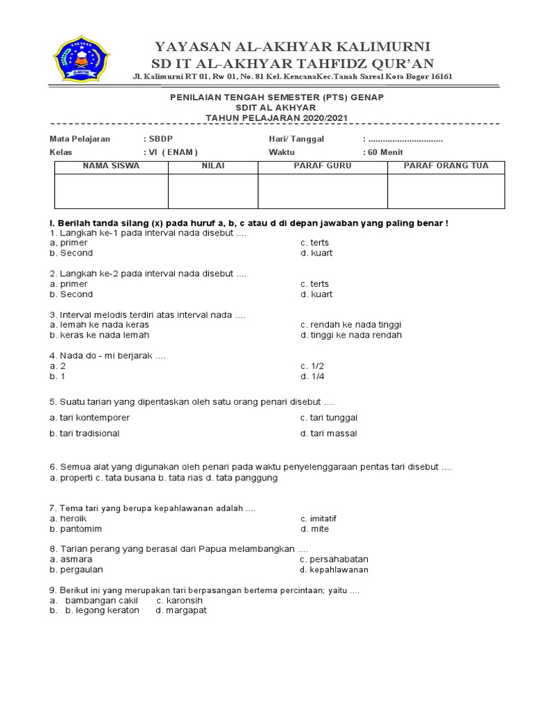 PTS SBDP Kelas 6 SMT 2 | PDF