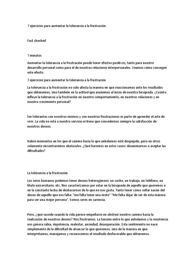 7 Ejercicios para Aumentar La Tolerancia A La Frustración | PDF | Tolerancia | Las emociones