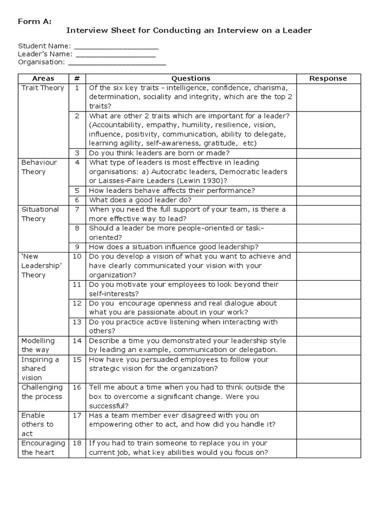 Form A Interview Script For A Leader | PDF | Leadership | Behavioural Sciences