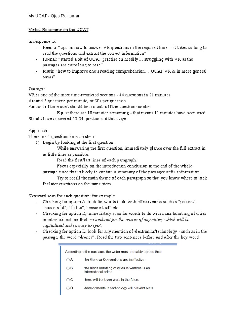 Verbal Reasoning Advice - UCAT | PDF | Question | Inference