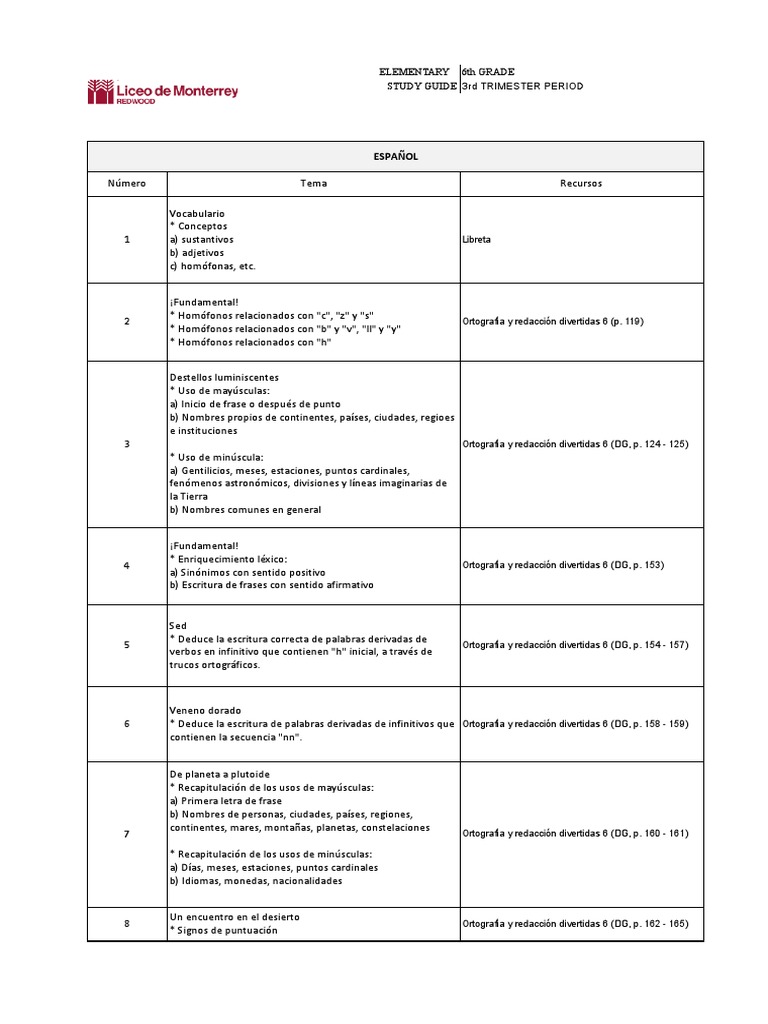 6th Grade Study Guide 22-23 3rd Trimester Period | PDF | Caso de carta ...