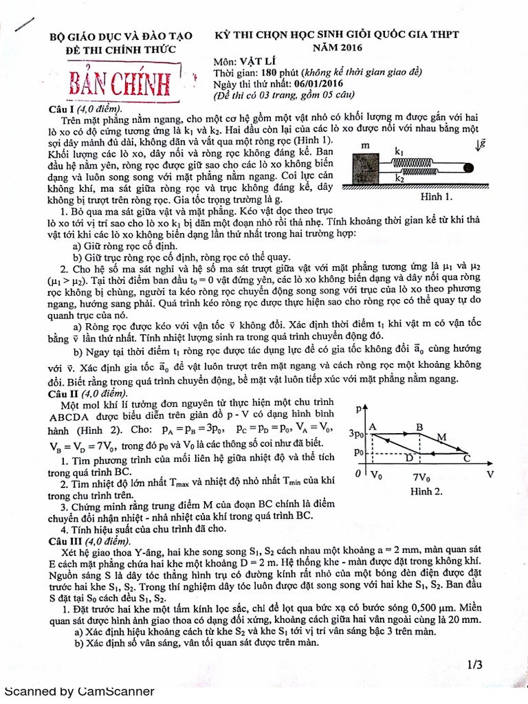 De Thi HSG QG 2016 Mon Vat Li Va Huong Dan Cham | PDF
