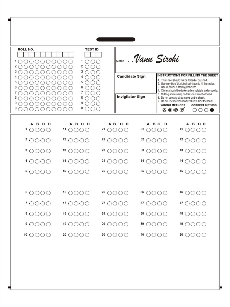 50 Questions OMR Sheet | PDF | Writing Implements | Stationery
