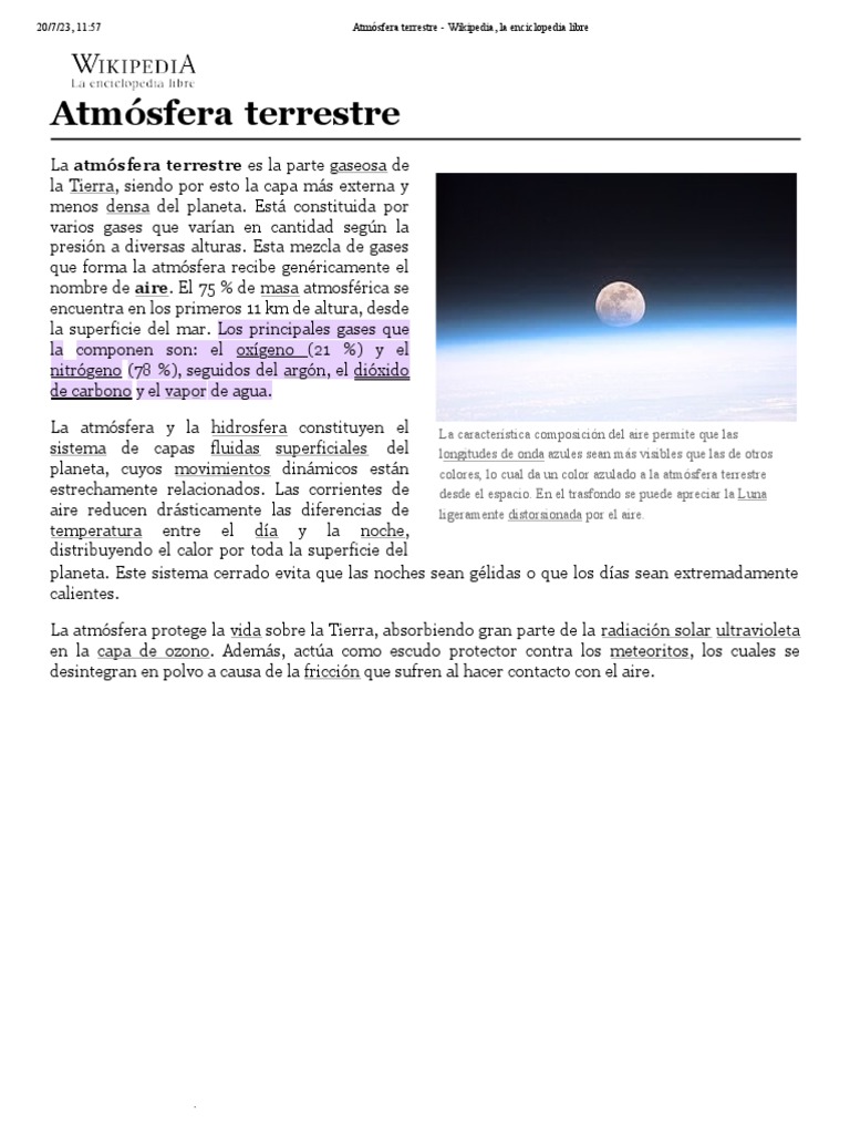 Atmósfera Terrestre - Wikipedia, La Enciclopedia Libre | PDF ...