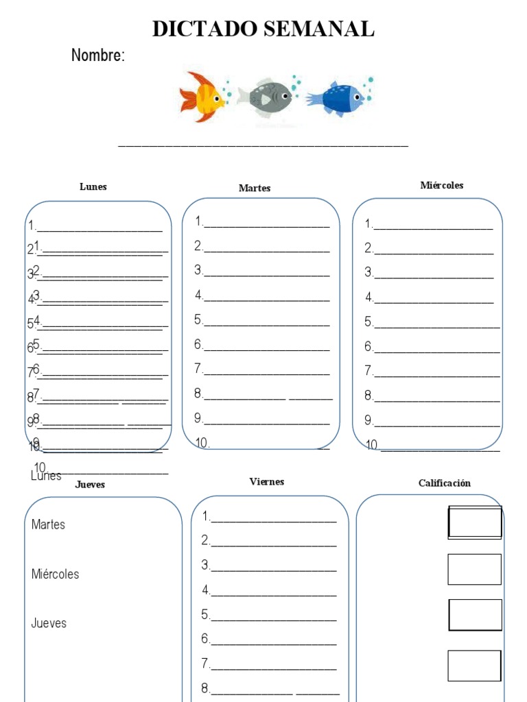 Formato de Dictado Semanal Escolar | PDF