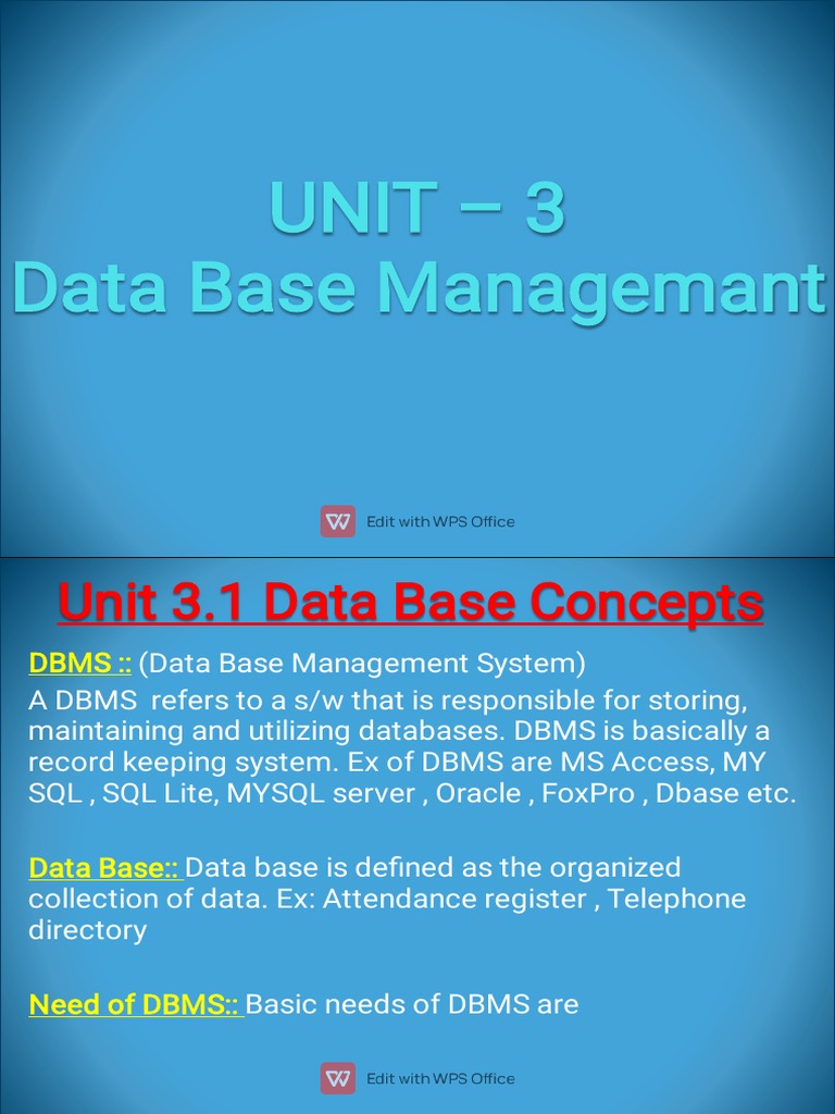 Unit - 3 Unit - 3 Data Base Managemant Data Base Managemant | PDF ...