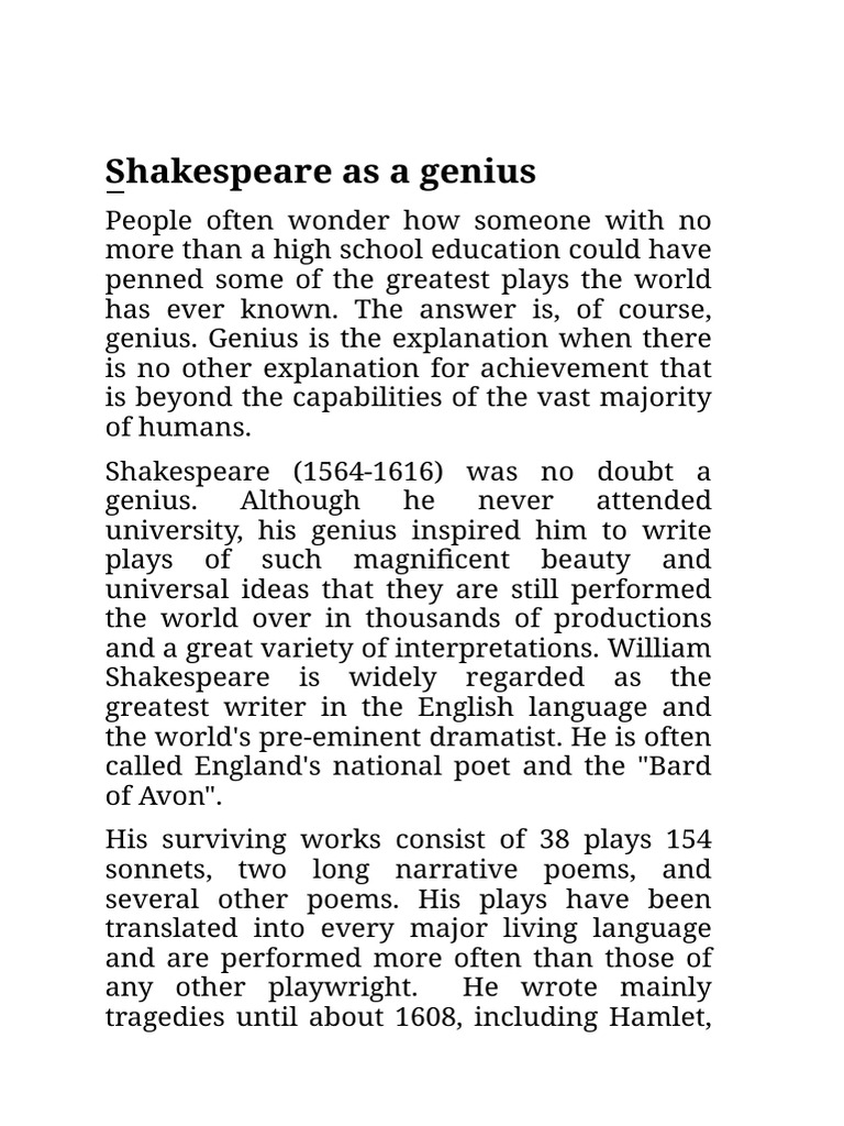Shakespeare As A Genius | PDF