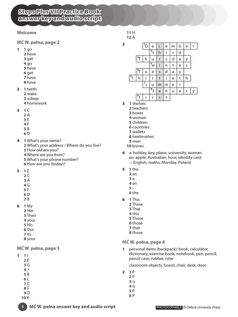 Steps Plus Dla Klasy 7 WORKBOOK ANSWER KEY | PDF | Vegetables | Cuisine