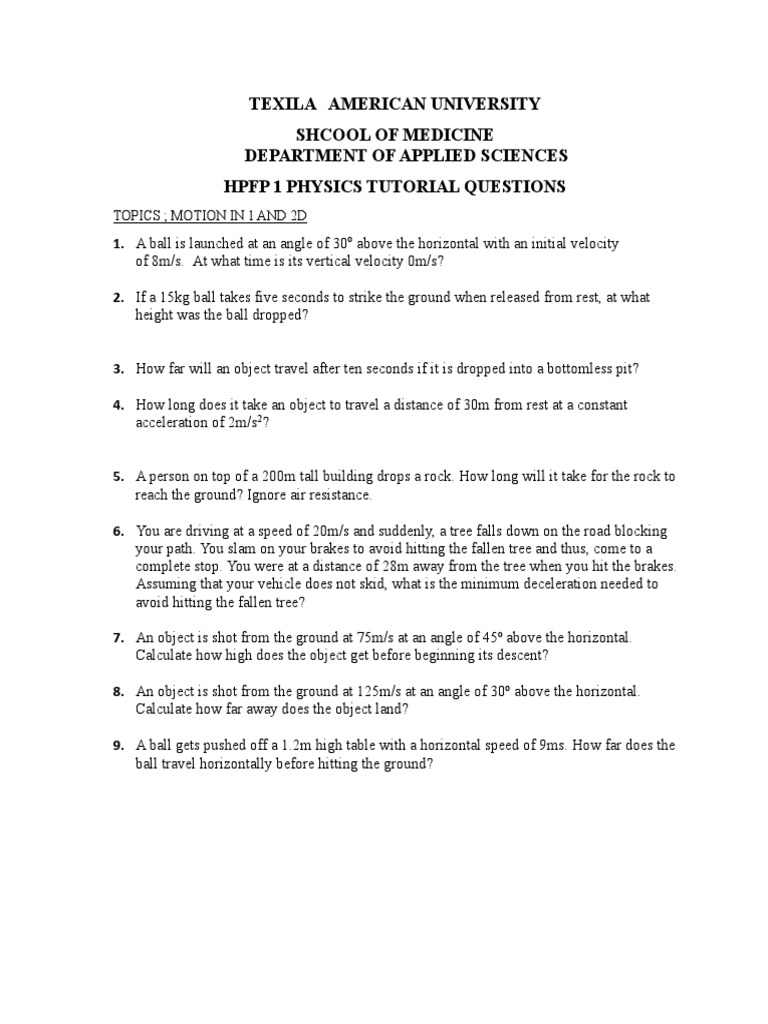 Physics Tutorial Questions on Motion | PDF | Travel