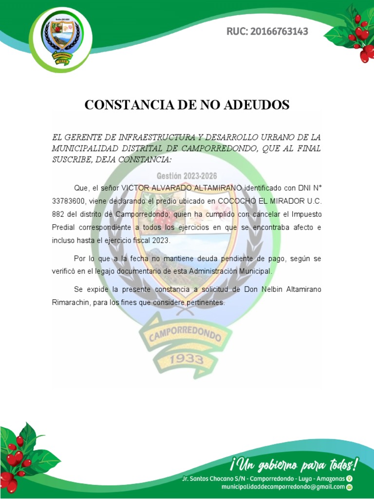 Modelo Constancia de No Adeudos XX | PDF