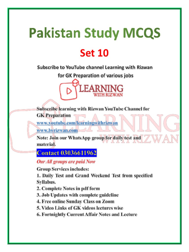 Pakistan Study Set 10 | PDF | Pakistan | Asia