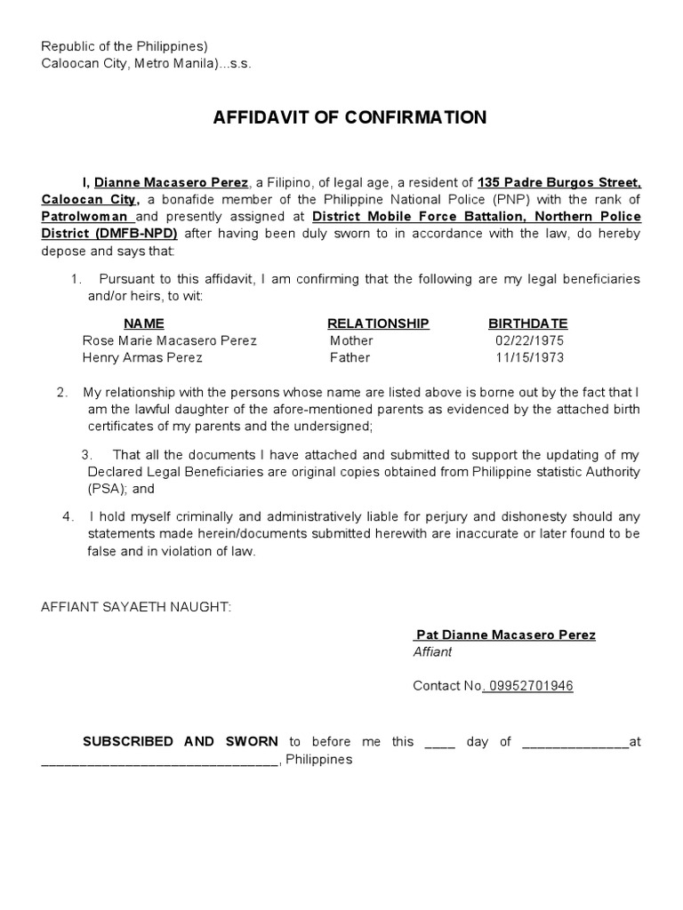 Affidavit of Confirmation | PDF