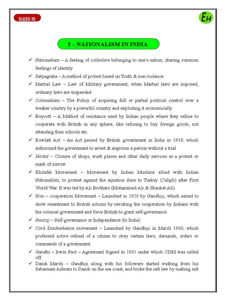 Class 10 History Nationalism in India Notes | PDF | Mahatma Gandhi ...