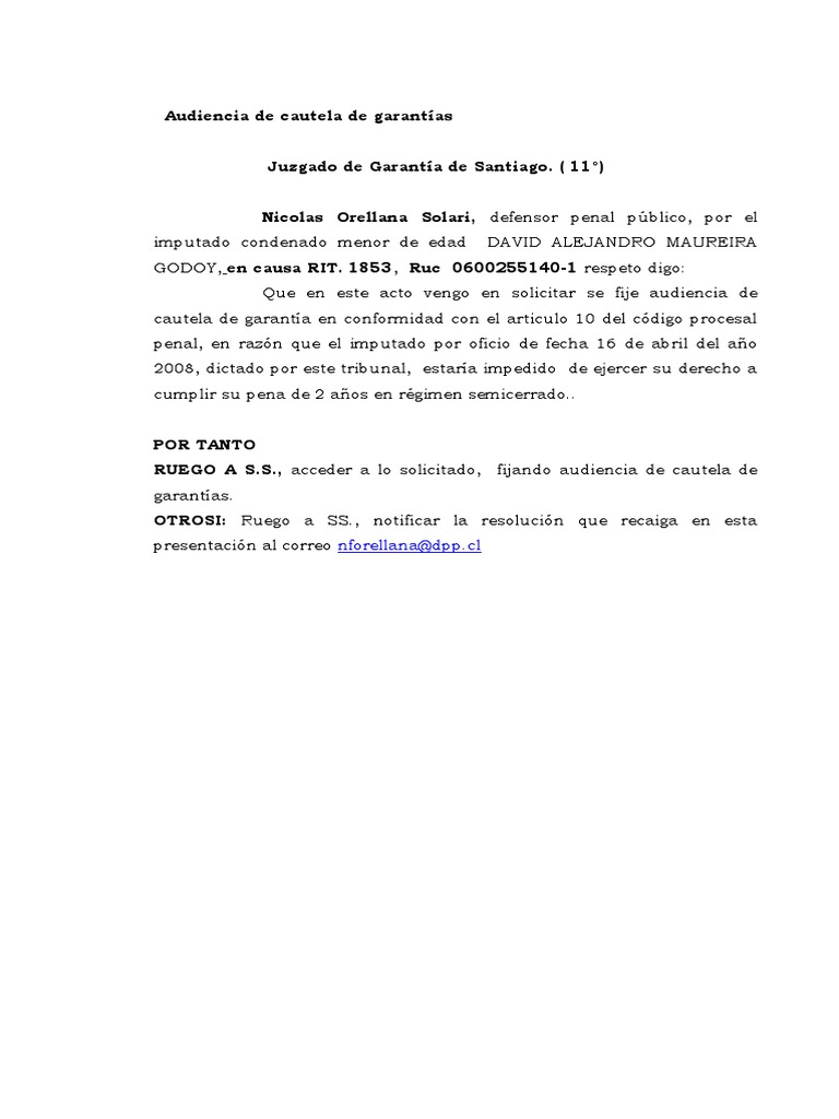 Solicitud de Audiencia de Cautela de Garantías | PDF | Ciencias ...