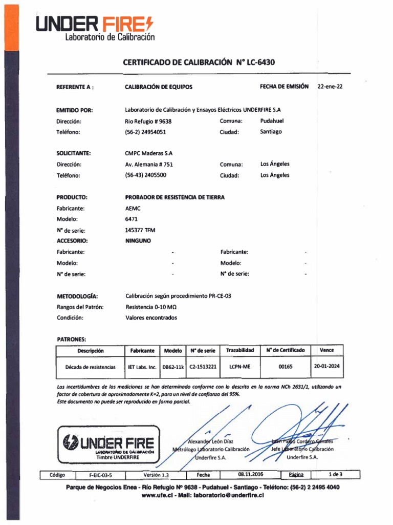 Certificado de Calibración | PDF | Calibración | Probabilidad