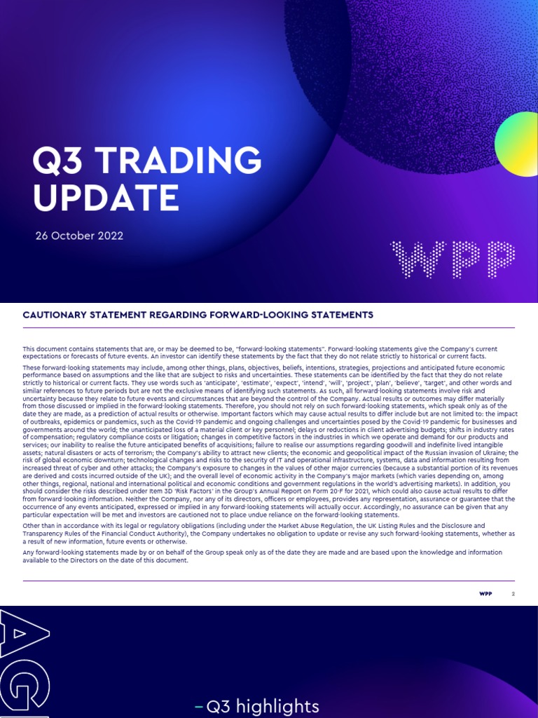WPP - 2022 Q3 Results - Presentation - FINAL | PDF | Risk | Economies