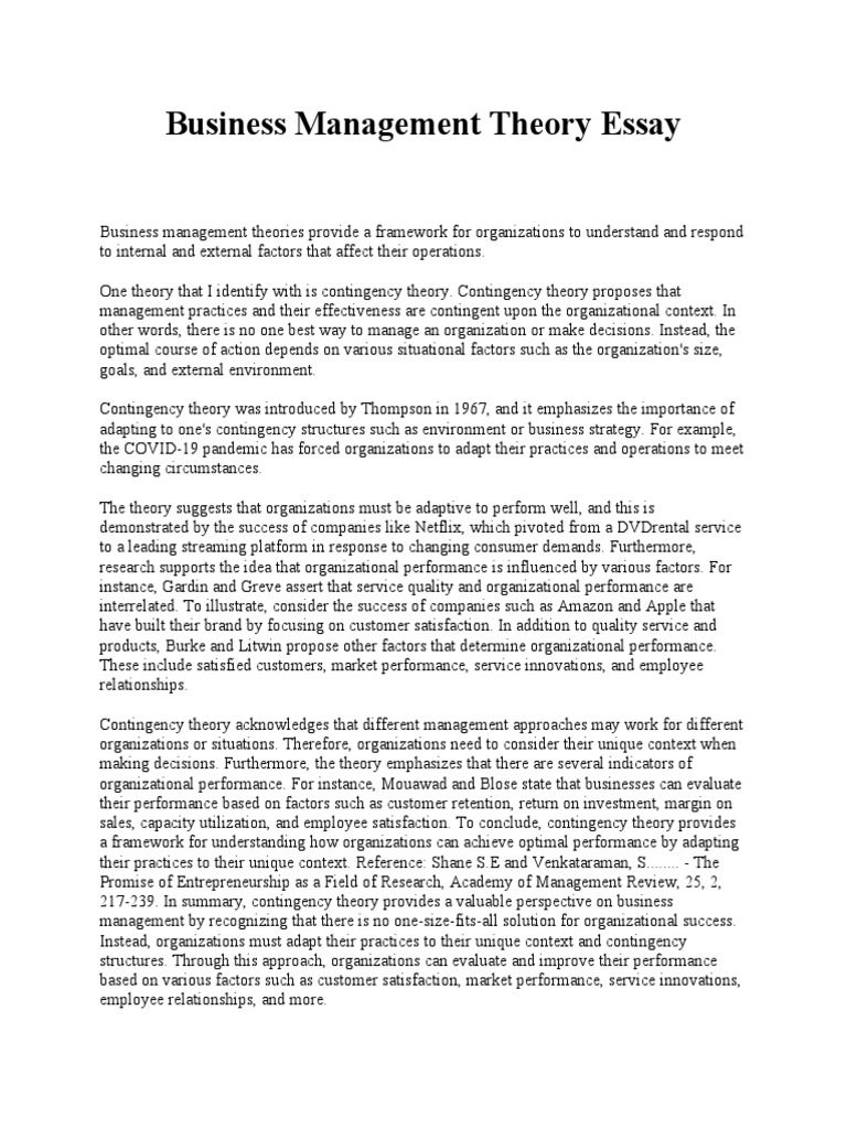 Business Management Theory Essay | PDF | Employee Retention | Marketing