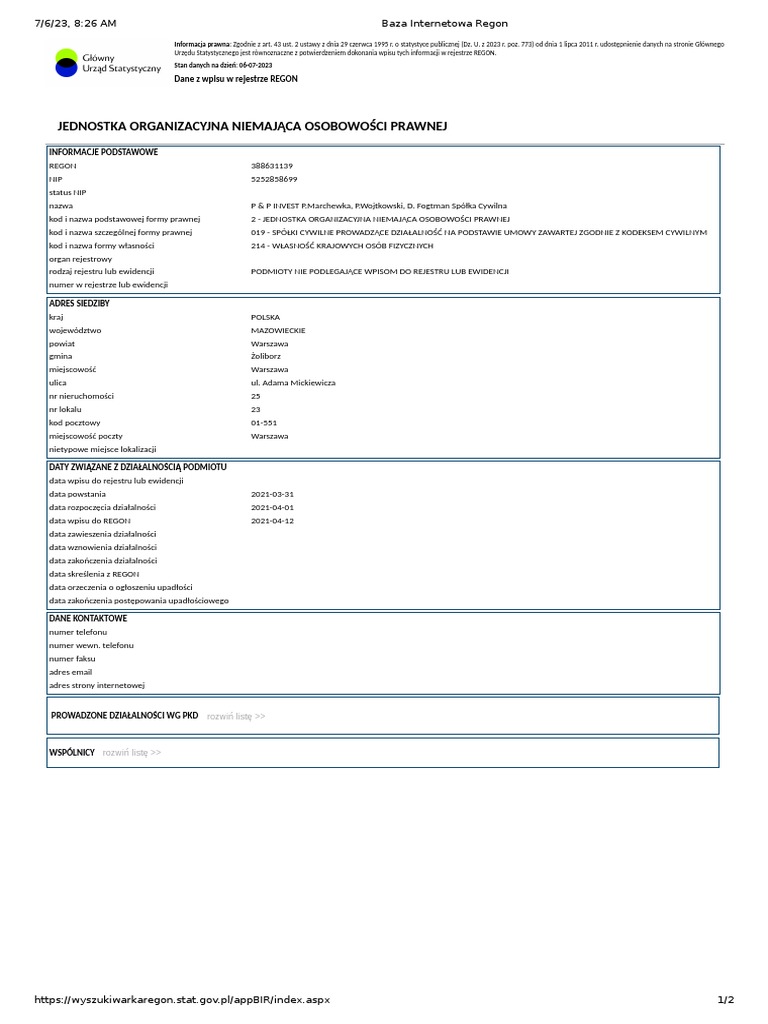 Baza Internetowa Regon | PDF
