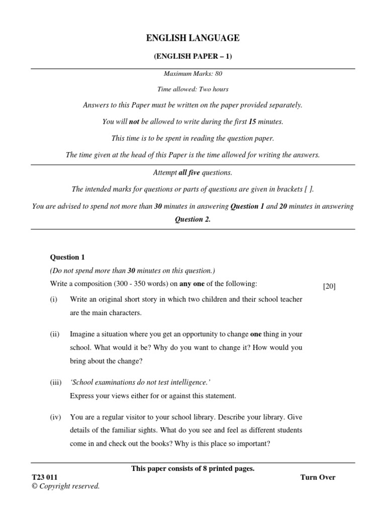 Icse 2023 - 011 Eng1 | PDF