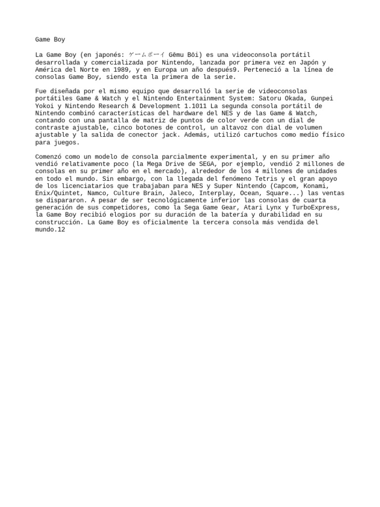 Historia de la Game Boy: Primer modelo | PDF | Juegos y actividades ...