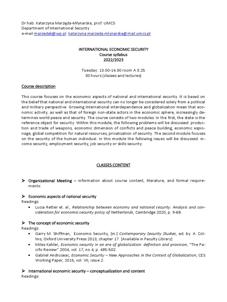 Defining International Economic Security | PDF | Securities | National ...