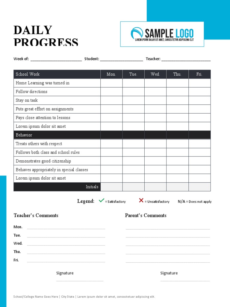 Daily Progress Report Card Template | PDF