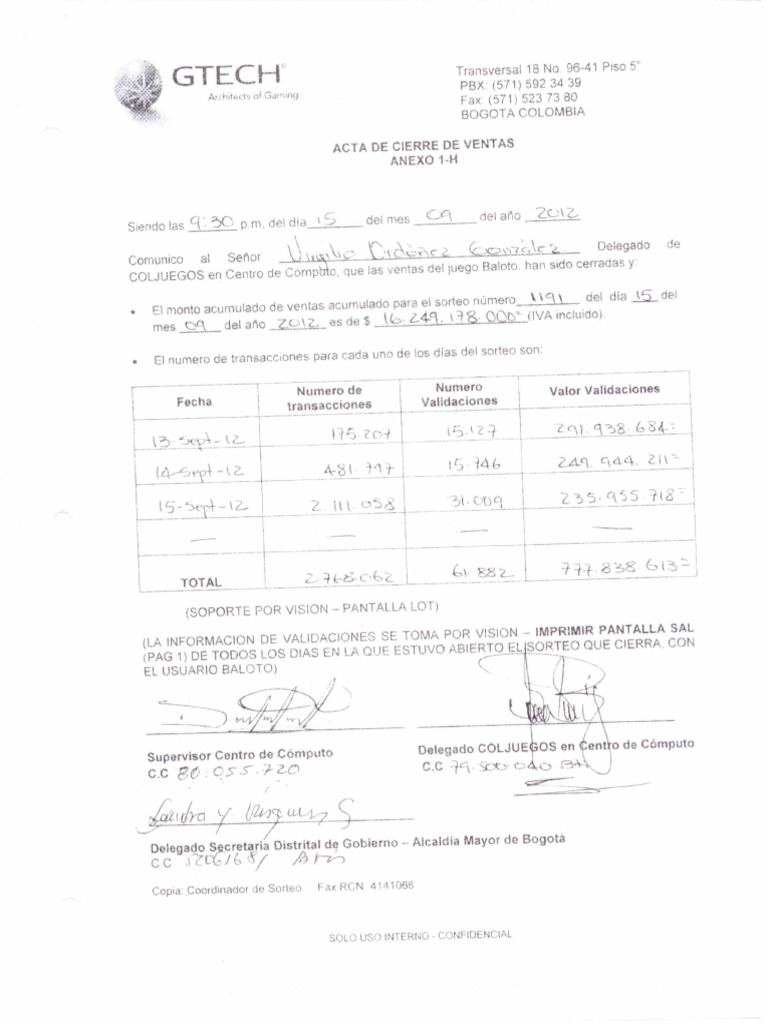 Acta Sorteo 15092012 | PDF