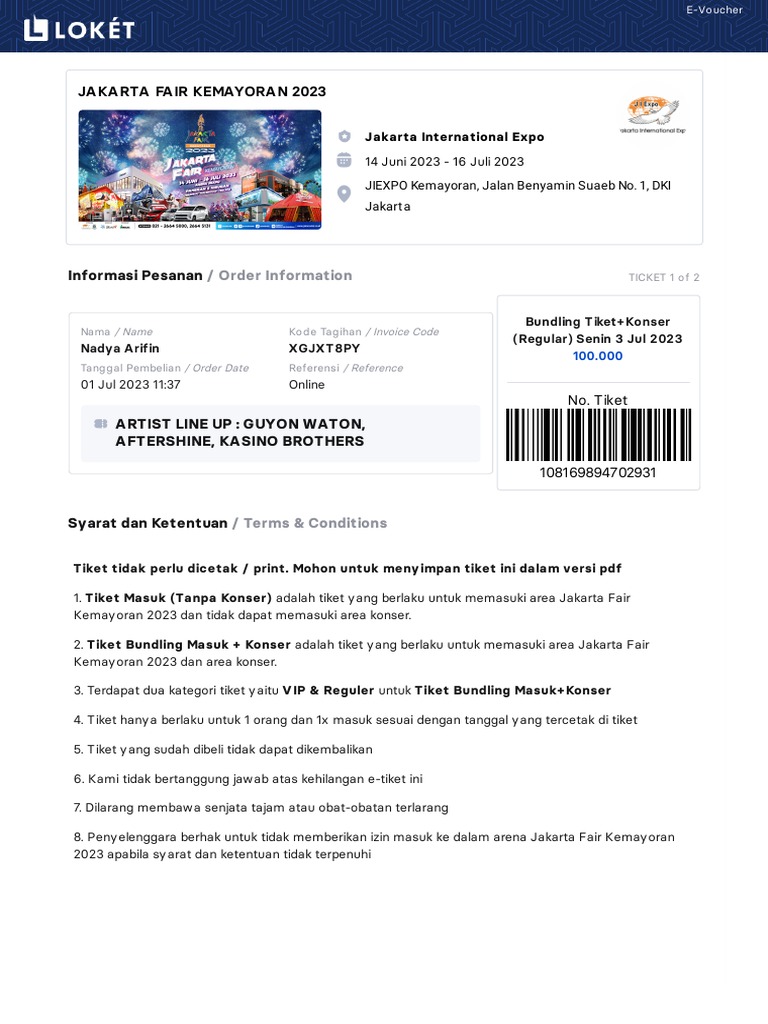Tiket PRJ | PDF