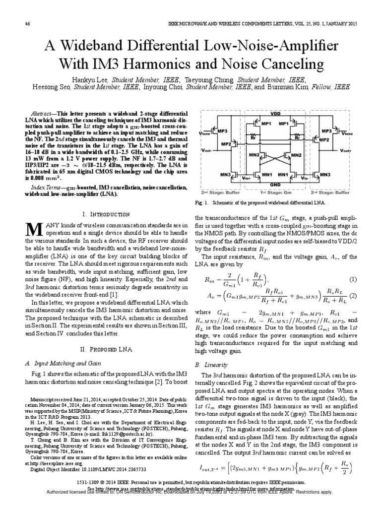 A Wideband Differential Low-Noise-Amplifier With IM3 Harmonics and ...