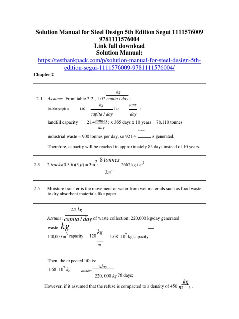 Steel Design 5th Edition Segui Solution Manual | PDF | Recycling | Waste