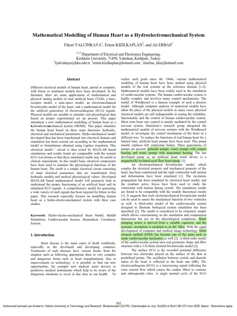 Mathematical Modelling of Human Heart As A Hydroelectromechanical ...