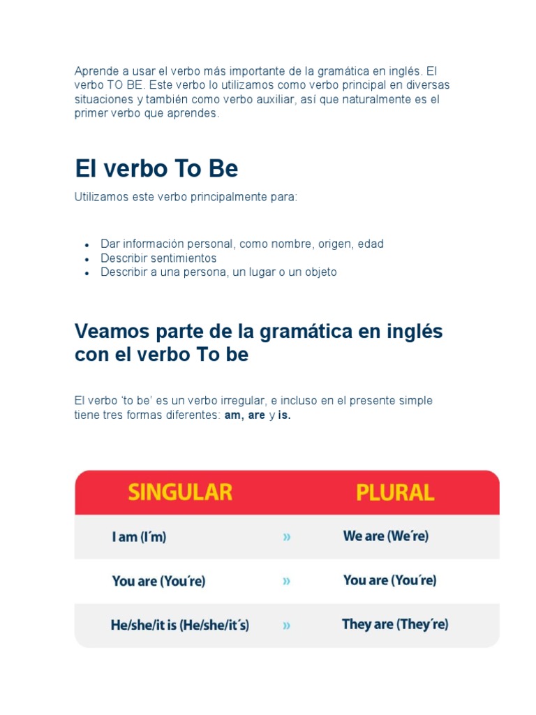 Aprende A Usar El Verbo Más Importante de La Gramática en Inglés | PDF ...