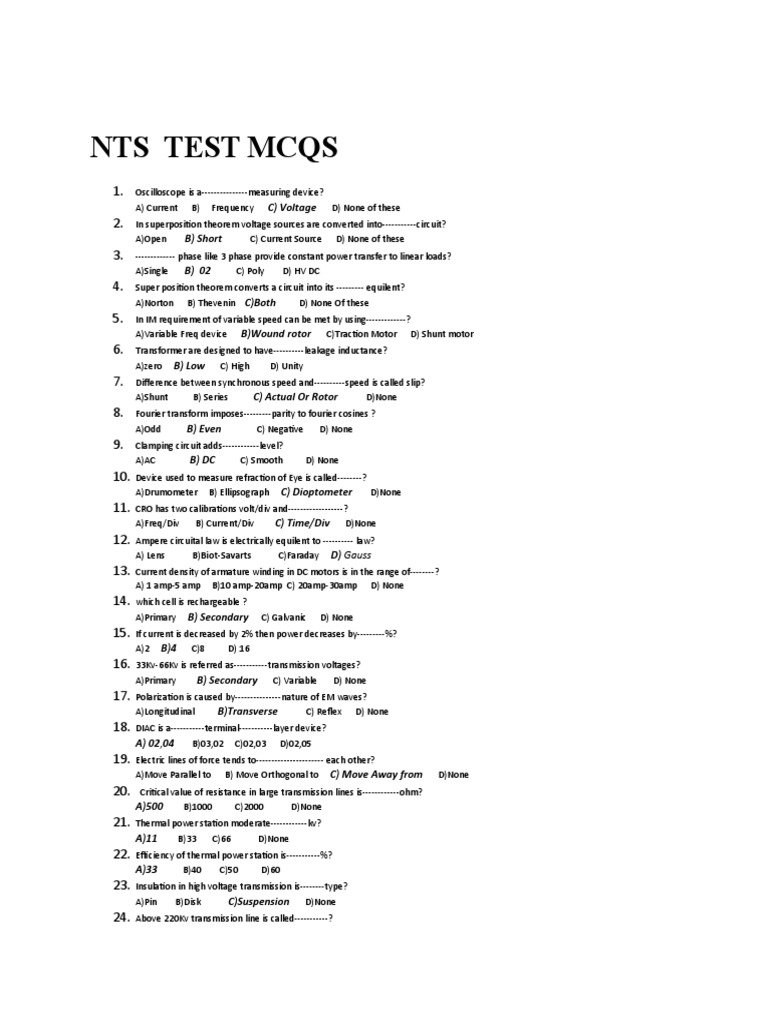 NTS Electrical Engineering MCQs | PDF | Electric Motor | Amplifier
