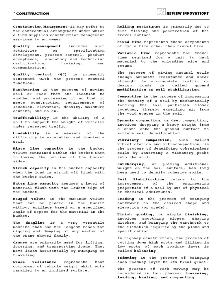 Construction Concepts and Terms Compilation | PDF | Concrete | Deep ...