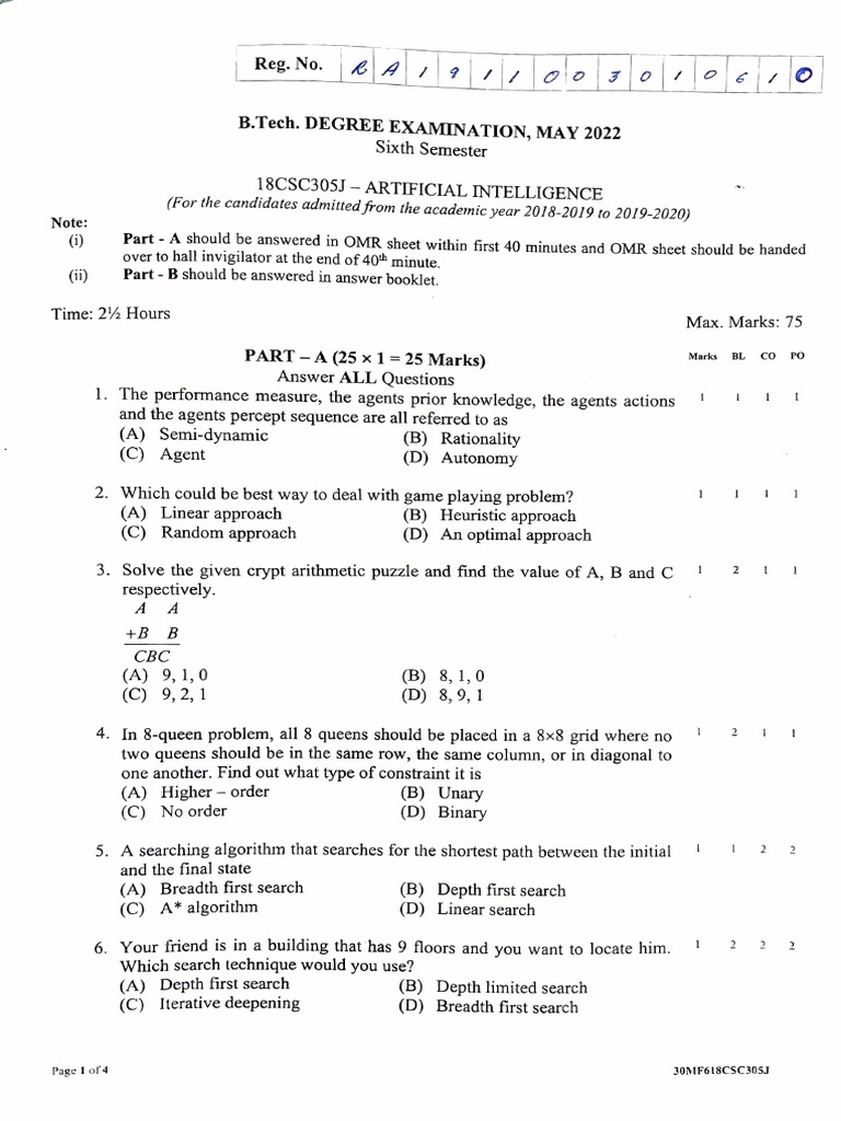 AI End Sem Paper 2022 | Download Free PDF | Algorithms And Data Structures | Computer Science