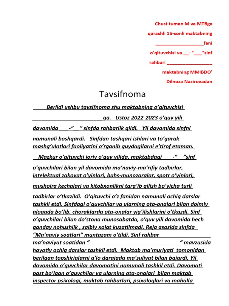 Tavsifnoma | PDF