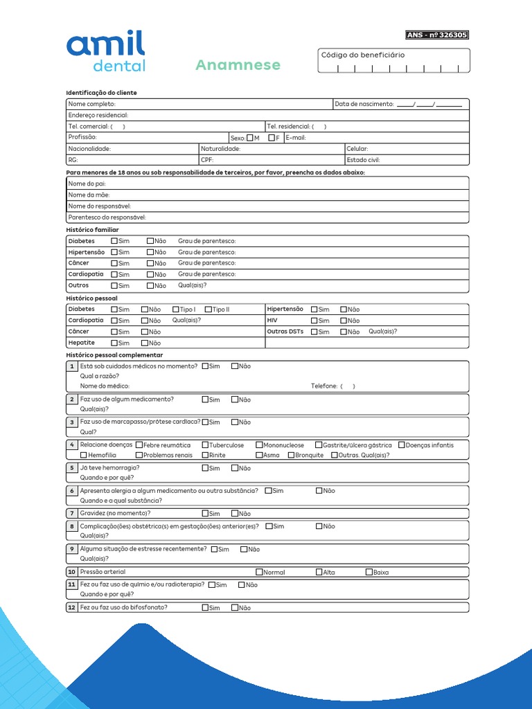 Formulario Anamnese | PDF | Boca | Especialidades médicas