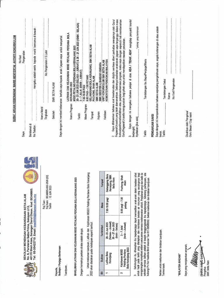 Surat Makluman Dan Kebenaran Latihan - Sign | PDF