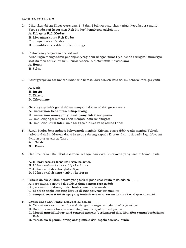 Latihan Soal PAK Kls 9 | PDF