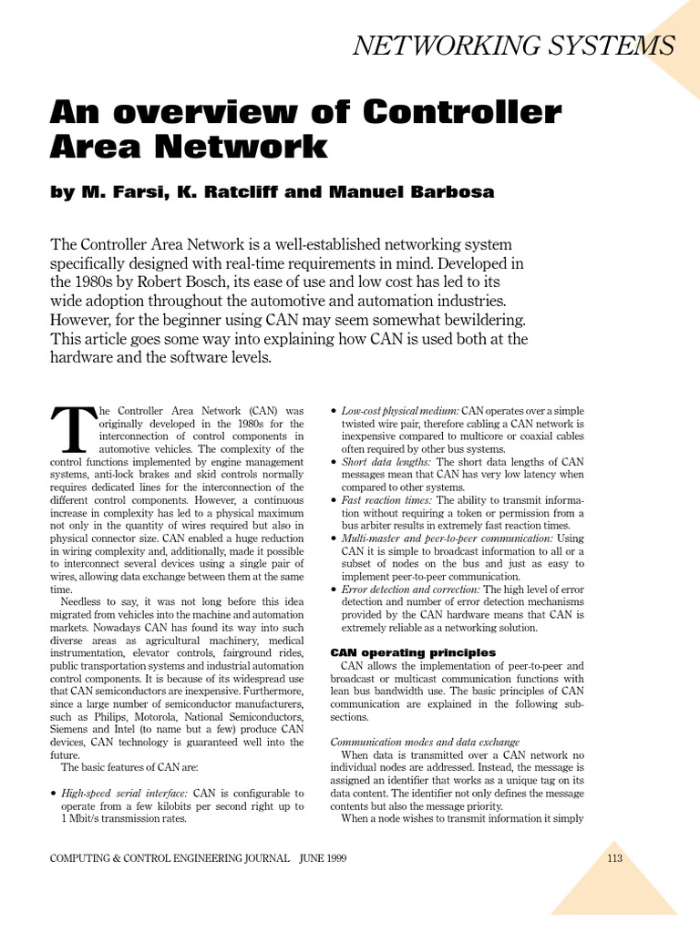 An Overview of Controller Area Network | PDF | Microcontroller | Central Processing Unit
