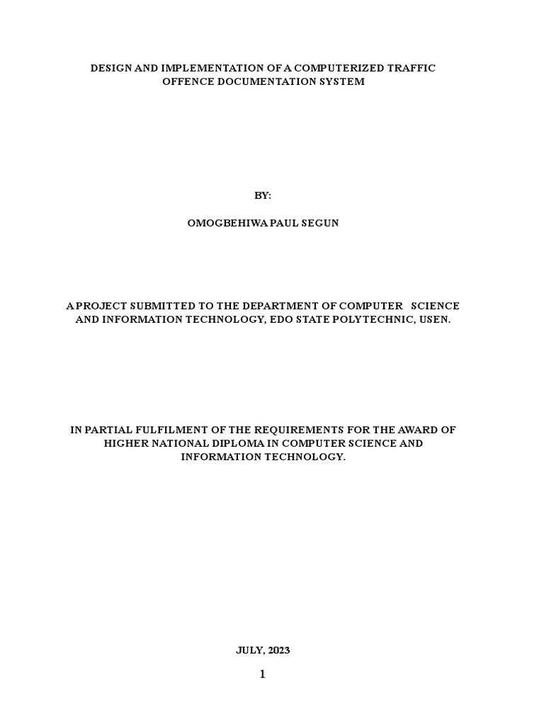 Trafic Offence Proposal | PDF | Information Science | Computing