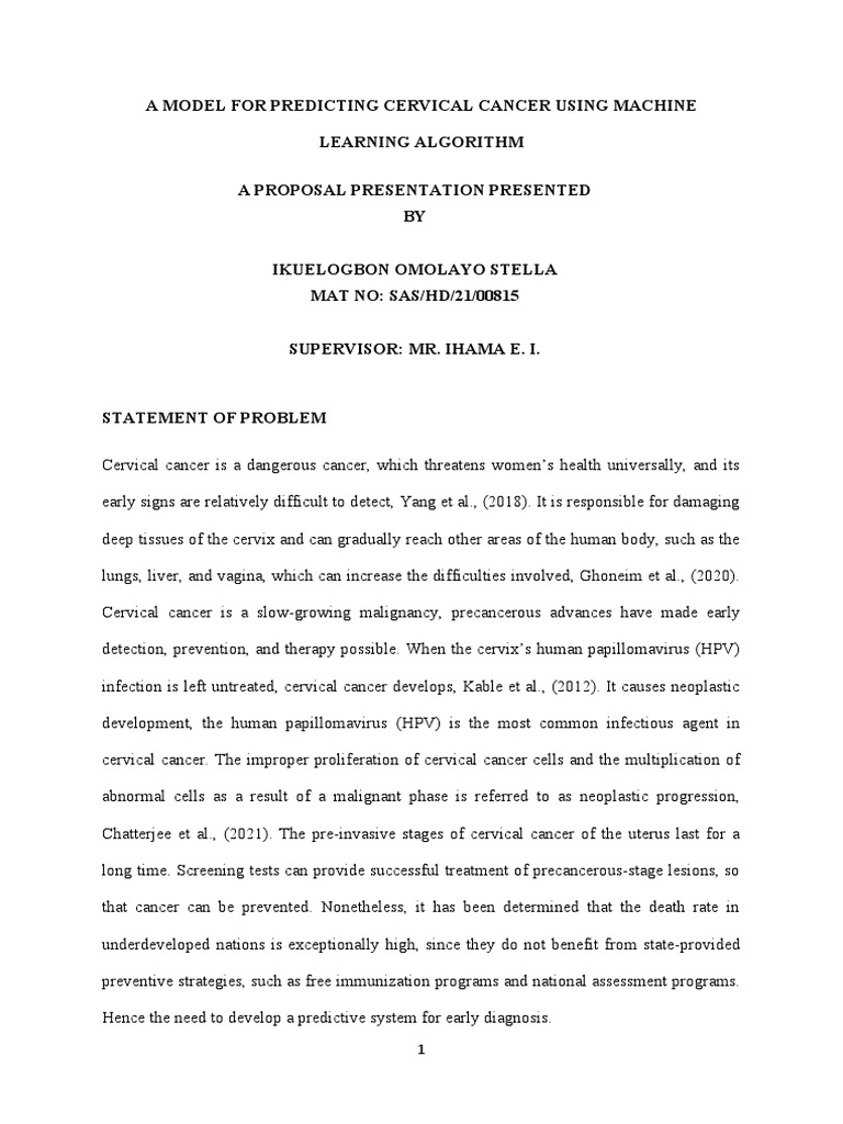 Stella Proposal Model For Predicting Cervical Cancer Using Machine ...
