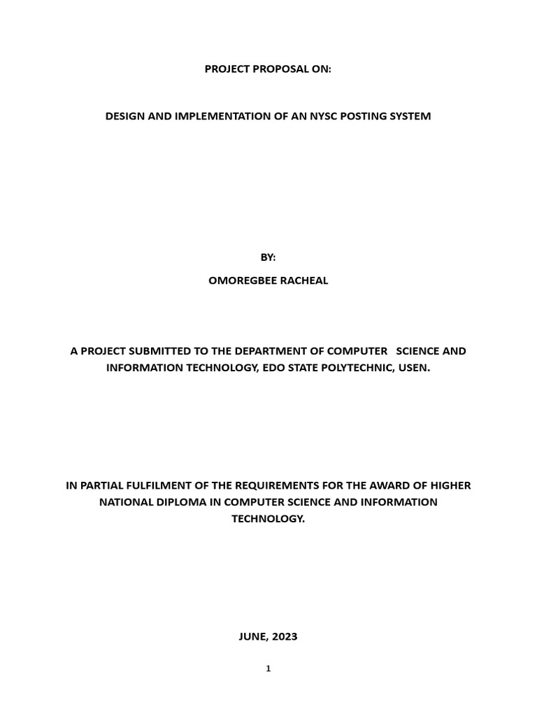 Project Proposal On Nysc Posting System | PDF Project Proposal On Nysc Posting System | PDF