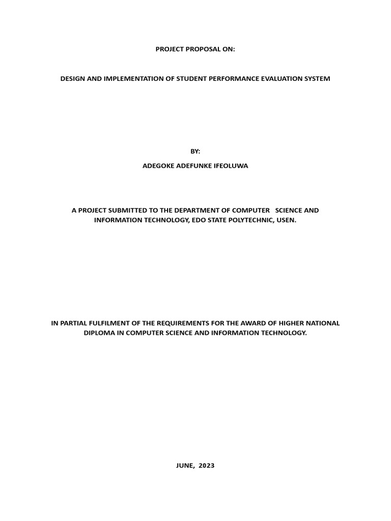 Student Performance Evaluation System Proposal | PDF | Implementation ...