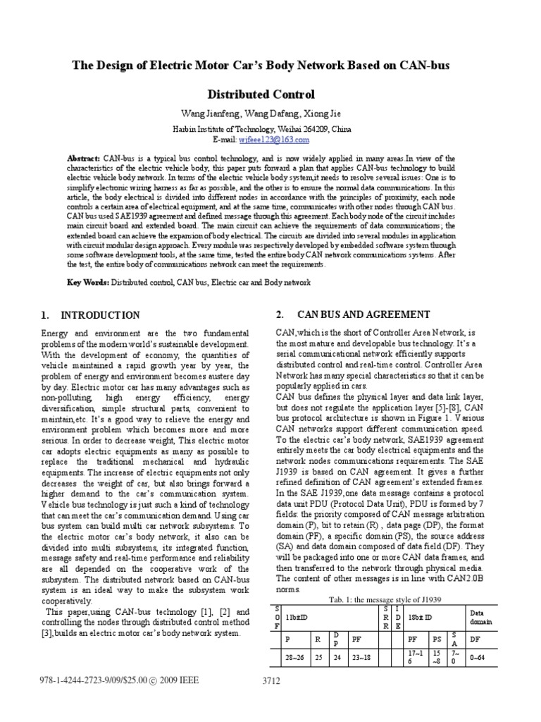 The Design of Electric Motor Car's Body Network Based On CAN-bus ...