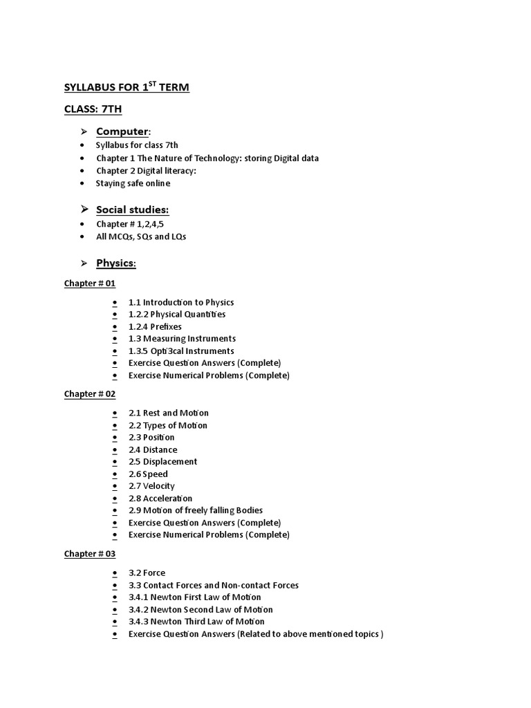 7th Syllabus For 1st Term | Pdf