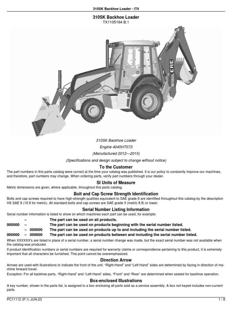 310SK Backhoe Loader Engine 4045HT073 PIN 1T0310SK E219607 E277407 ...