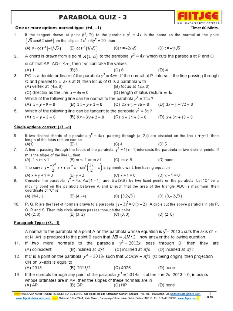 Parabola Quiz - 3 | PDF | Manifold | Differential Geometry