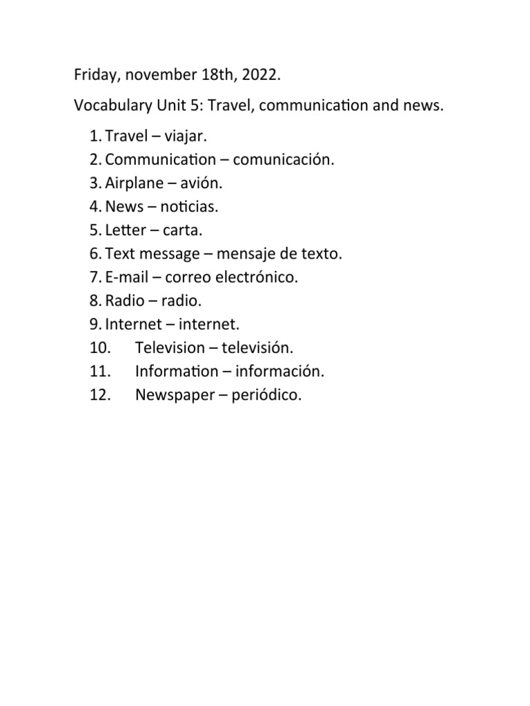 Vocabulary Unit 5 | PDF