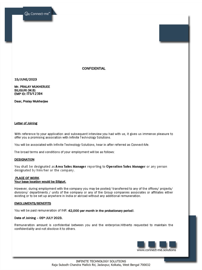 Offer Letter Pralay Mukherjee | PDF | Business | Confidentiality